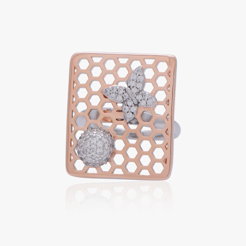 Empyrean Allure 925 Silver Hexagonal Charm Ring